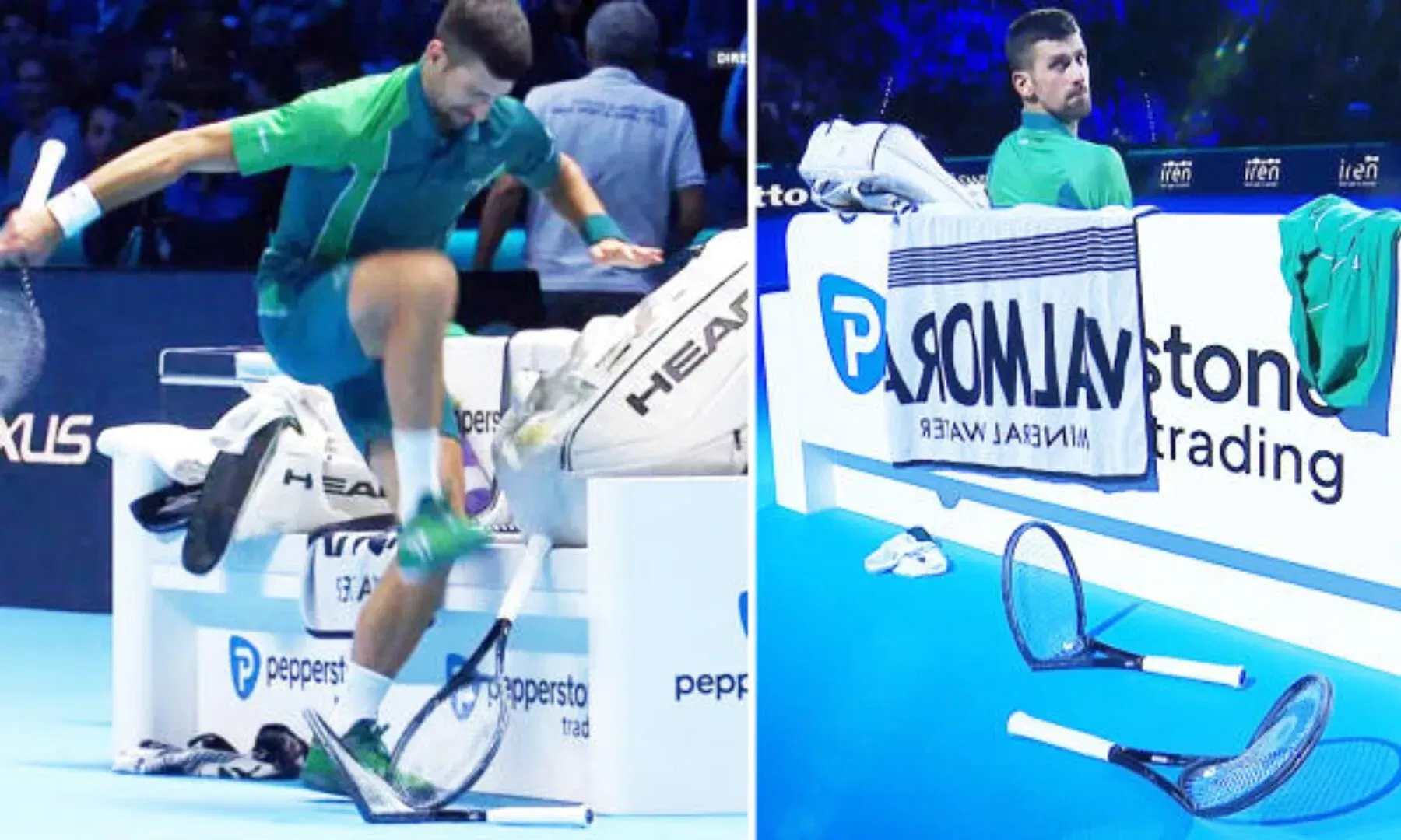 Watch: Novak Djokovic smashes his racquets in frustration during ATP Finals 2023 clash against ...