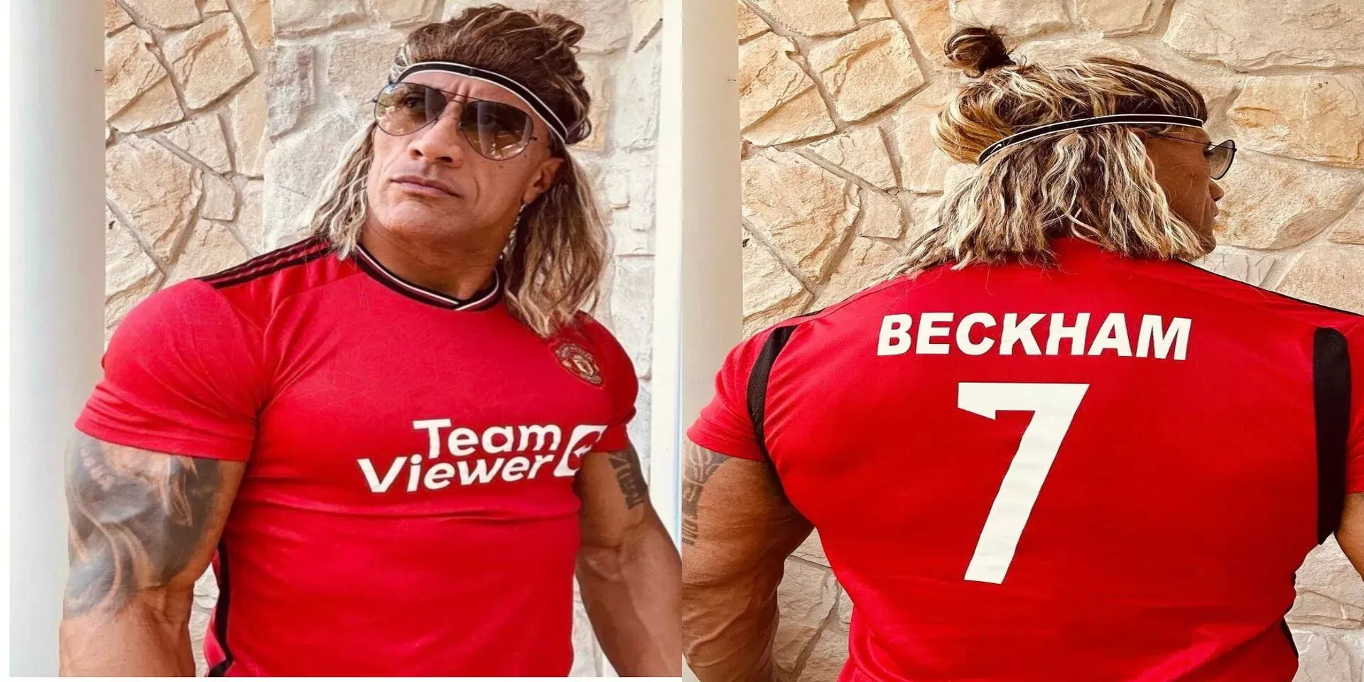 The Rock dresses up as David Beckham for Halloween